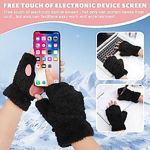 Himine Cat Claw Bear Paw Fingerless Winter Plush Gloves 1*Pair(Black)