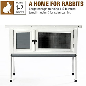 AMZOSS 36" Rabbit Hutch, Wooden Bunny Cages Indoor with Deeper Leakproof Tray, Small Elevated Rabbit Hutch with Hinged Asphalt Roof, and Made of Strong Fir Wood Indoor/Outdoor (US Spot)