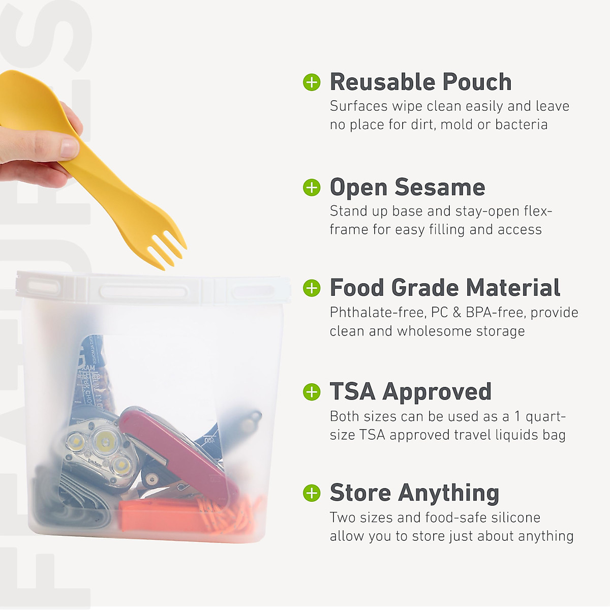 humangear GoPouch - Flexible Food Storage Container, Quick-Seal, Reusable Pouches, Leak Proof Bag with Slide-Lock Closure System, Clear, Medium