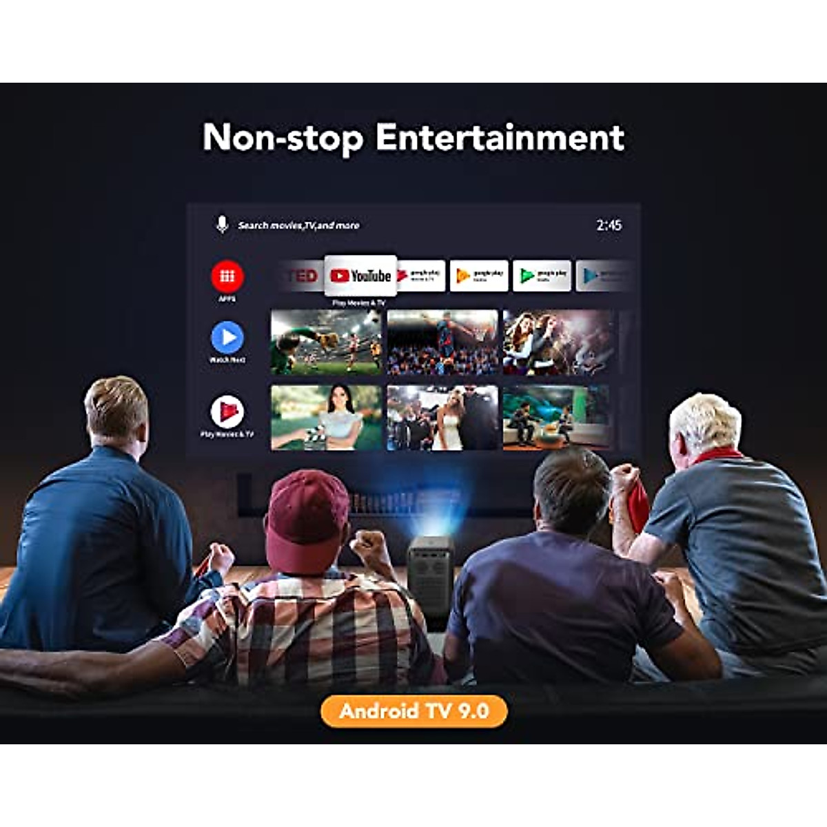 Outdoor Projector, 1080P WiFi Bluetooth Projector, 4K Projector with Android TV9.0, 400 ANSI Lumens Video Projector with 4P Keystone Correction, Zoom,Wireless Connection with iOS/Android