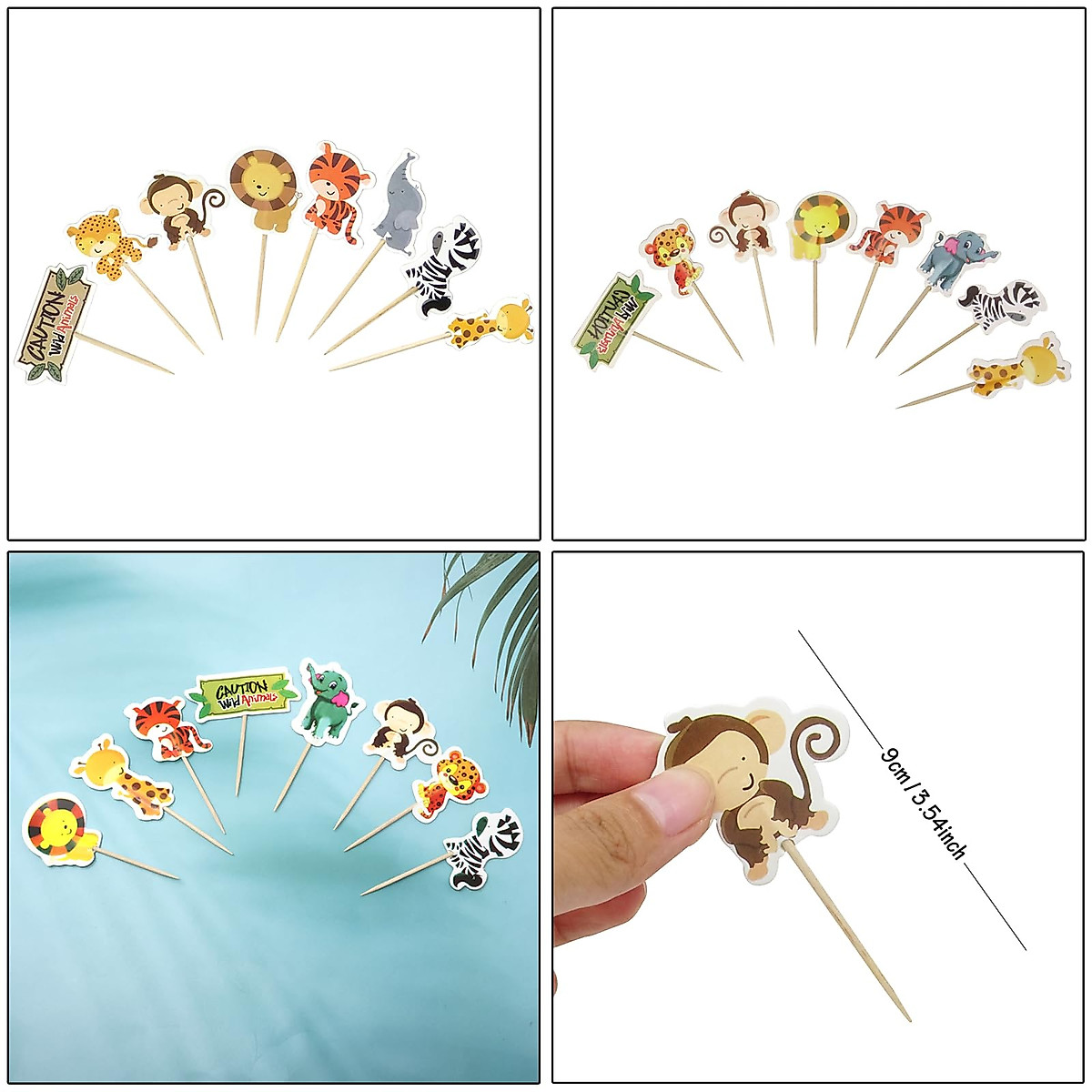 Honbay 48PCS Double Sided Zoo Animal Theme Dessert Muffin Cake Cupcake Toppers Picks Cake Decoration for Jungle Safari Themed Party, Baby Shower or Birthday Party Decoration,etc