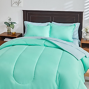 UOZZI BEDDING Teal King Comforter Set 7 Pieces Bed in a Bag with Spring Comforter King Size,Blue Sheets, Pillowcases & Shams Reversible Soft All Season Bed Set