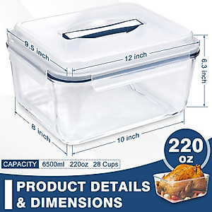 MYJIE [Extra Large] Glass Storage Containers with Lids - 220 Oz/28 Cup Oven Safe Large Glass Food Storage Containers with Handle for Storing Chicken,Vegetables,Fruits,Baking Turkey,Lasagna