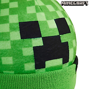 Minecraft Beanie Hat Fluffy Bucket Hat or Boys Hat and Glove Set for Kids Teens (Green Hat & Gloves, One Size)