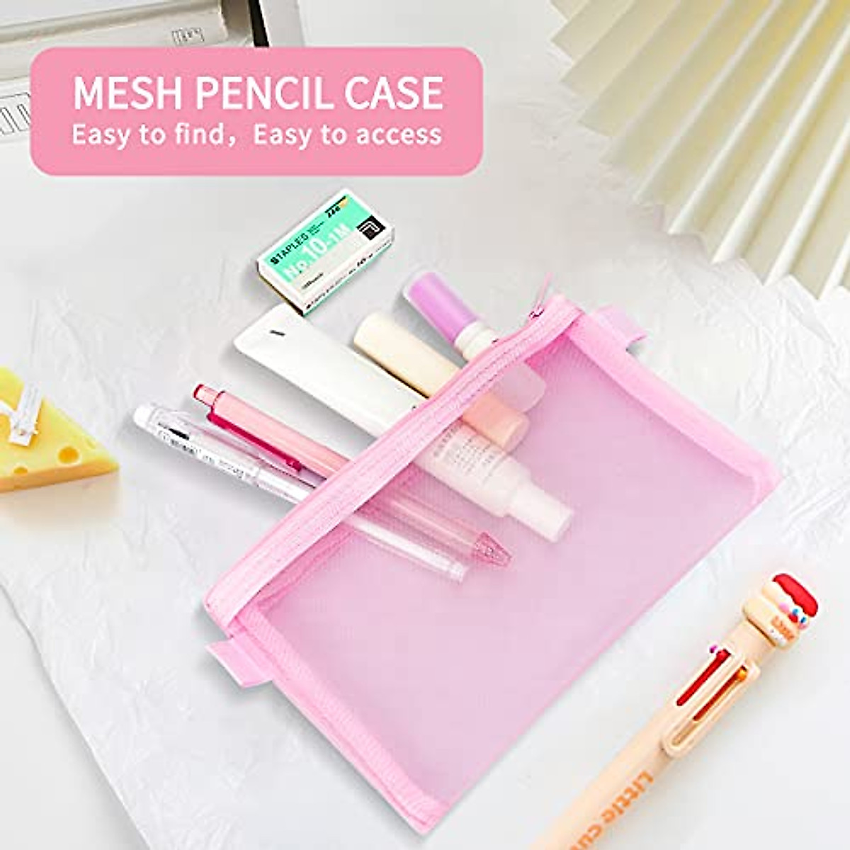 Toplive 3 Pieces Pencil Case Set, Clear Exam Pencil Pouch, Mesh Zipper Pen Pouch, Nylon Pencil Storage Pouch, Makeup Bag for Women, Portable Office Stationery Pouch for Students Adults