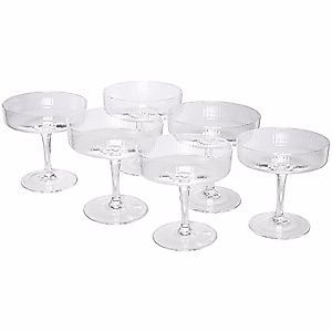 Montex 6 Pcs Ribbed Coupe Glasses, 7.5 oz Classic Vintage Cocktail Galssware, Pefect for Cocktail, Champagne and Gift