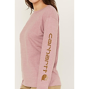 Carhartt Women's Loose Fit Heavyweight Long Logo Sleeve Graphic T-Shirt, Foxglove Snow Heather, Medium