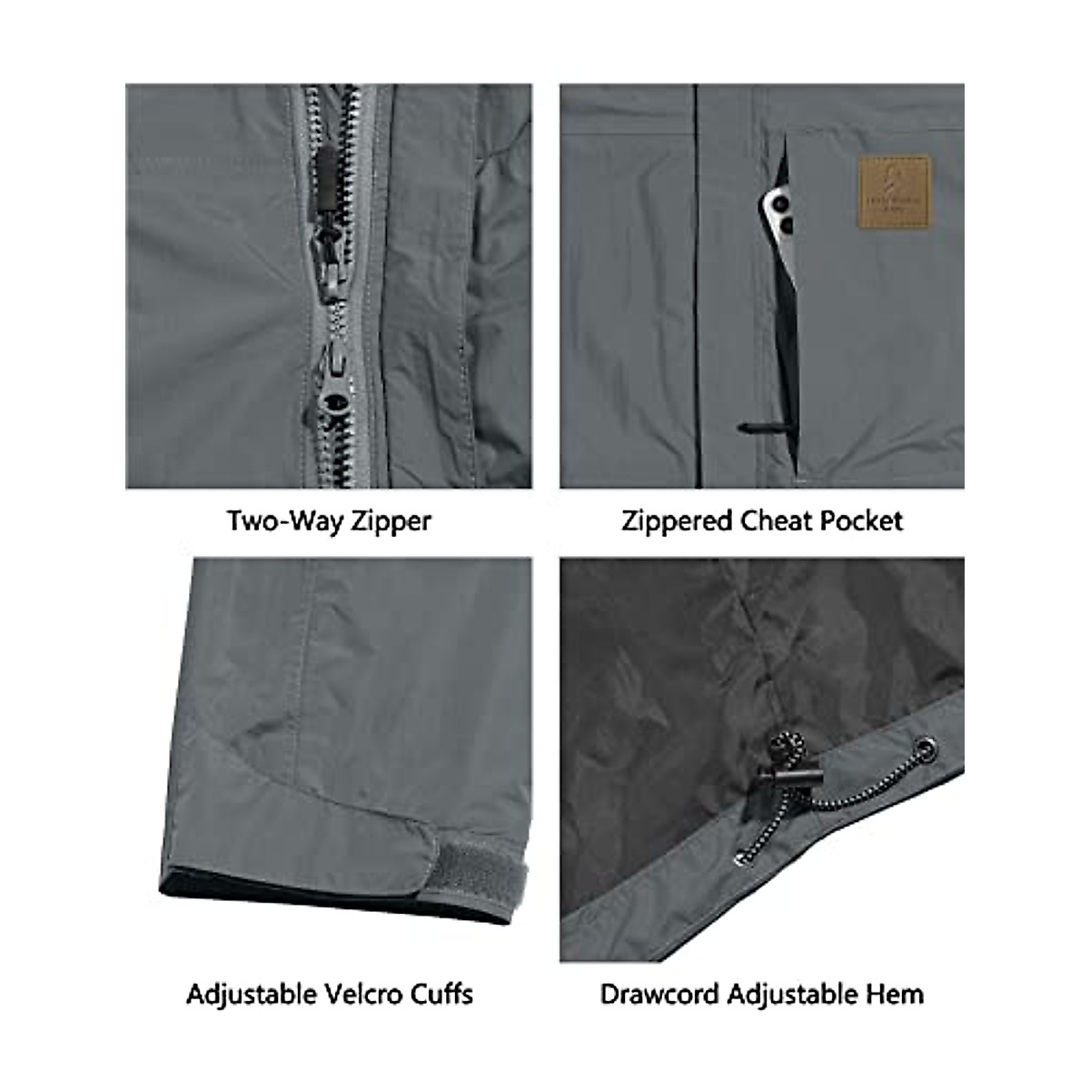 Little Donkey Andy Men's Waterproof Rain Jacket Windproof Light Jacket, Breathable Outdoor Rain Shell with Hood for Hiking Travel Golf Grey M