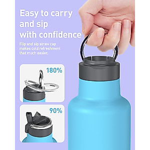 TOURIT 20oz Insulated Stainless Steel Water Bottle with Straw & Handle, Double Wall Vacuum Leakproof BPA-Free Thermos for Sports Travel, Pink