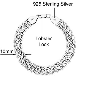 Savlano 925 Sterling Silver 10mm Rombo Double Cuban Curb Chain Bracelet -7.5 inch Hollow Cuban Curb Bracelet for Women - Made in Italy Comes with Gift Box