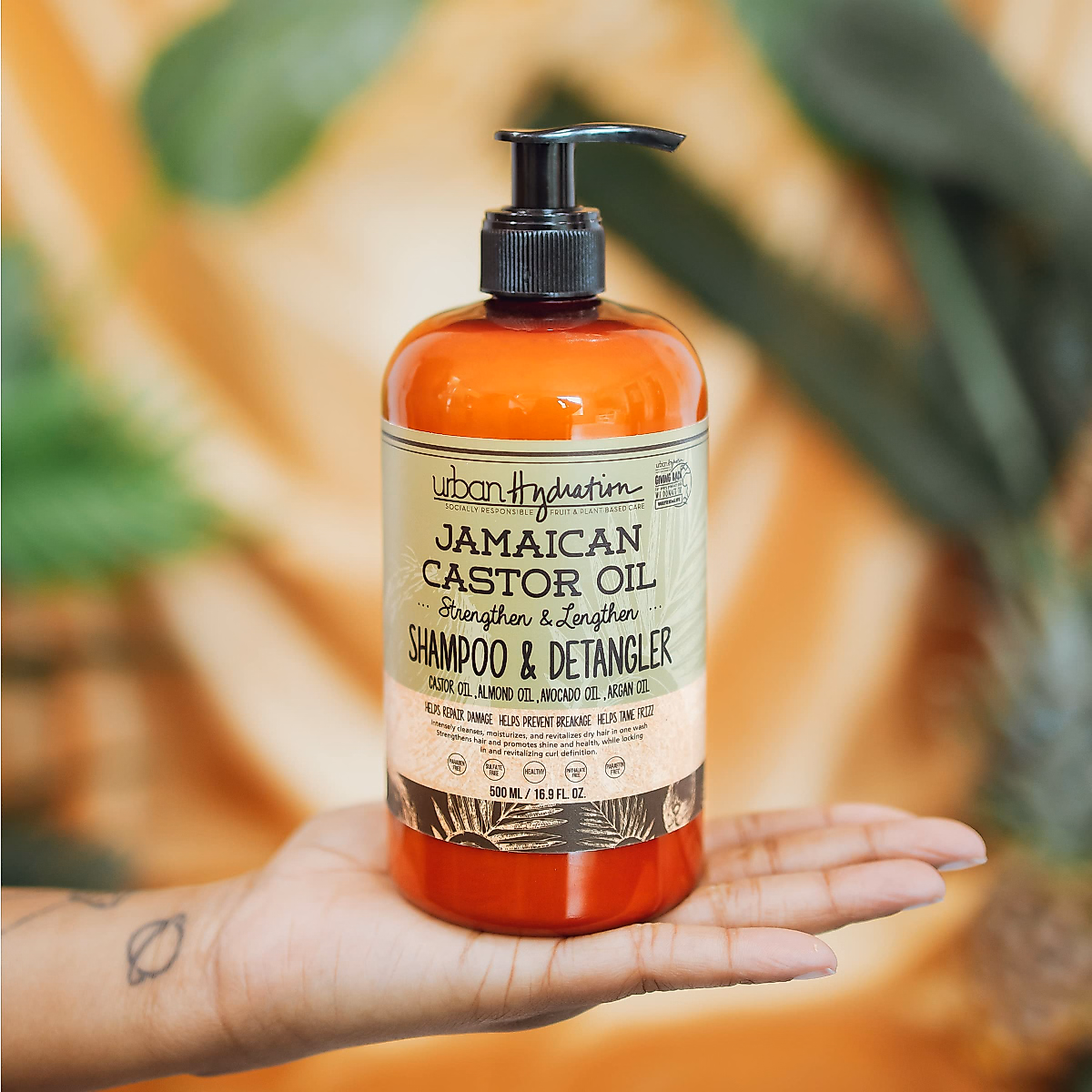 Urban Hydration Jamaican Castor Oil Shampoo and Detangler | Sulfate, Paraben and Dye Free, Cleanses, Hydrates and Repairs Damage for Soft, Strong and Shiny Hair, All Hair Types, 16.9 Fl Ounces