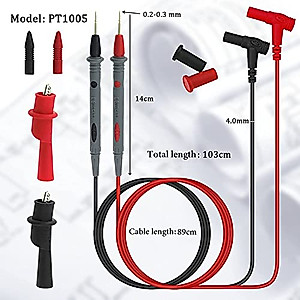PT1005 1000V 10A Multimeter Test Leads Multimeter Test Pin Universal Digital Multimeter Probe Test Leads Pin Needle Tip Multi Meter Test Fixture Lead Probe Wire Pen Cable Crocodile Clips Test Leads
