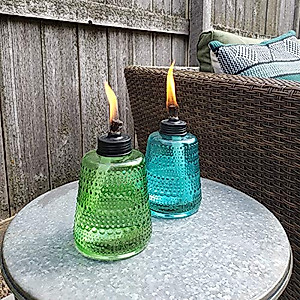 TIKI Brand Carnival Table Torch | Glass Blue Green and Purple | Outdoor Lighting in Patio, Backyard, 3-pack, 6 in,1120163
