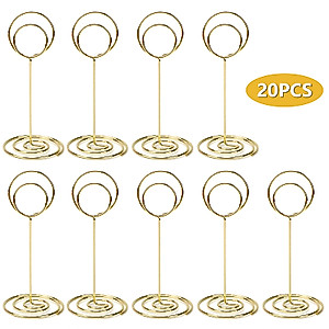 Tentop 20Pcs Place Card Holders Table Number Stand Table Name Cardholder, Photo Holder Sign Stands Display Wedding Decoration Centerpieces for Table, Menu Memo ClipsGold, HMTCH20GL