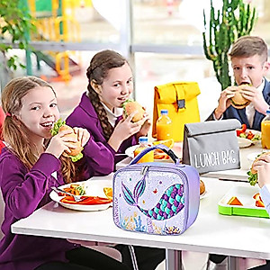 WERNNSAI Mermaid Lunch Box - Insulated Sequins Lunch Box for Girls Kids School Lunch Bag Preschool Kindergarten Elementary Picnic Thermal Lunch Tote Boxes with Handle Pocket and Bottle Pocket