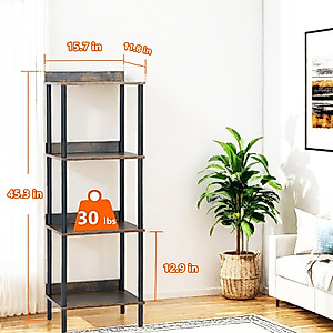 AKACIJA Bookshelf Small Book Shelf, 4 Tier Shelf Office Bookshelf Wood Narrow Bookcase Industrial Bookshelf Organizer Display Shelf Rack for Bedroom Living Room Home Office (Rustic Brown-15.7" L)