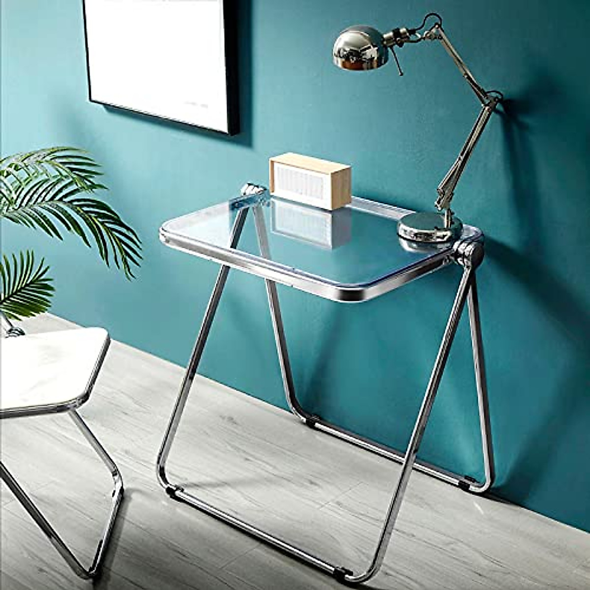 Byjccar Transparent Acrylic Folding Table Portable Small Desk Medieval Bedroom Computer Desk Sofa Side Table (Table, Transparent Desktop)