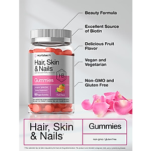 Horbäach Hair Skin and Nails Gummies | 100 Count | with Biotin | Fruit Flavored Vitamins | Non-GMO, Gluten Free Supplement