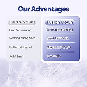 ABENE King Size Extra Thick Fusion Down Feather Filled Bed Mattress Topper for Back Pain, Plush Fluffy Doule Layer Pillowtop Luxury Mattress Pad, Cotton Fabric Soft Featherbed with Bedside Pocket