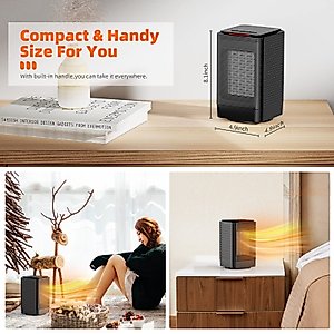 Space Heater, Portable Oscillating Heaters for Indoor Use, 3 Adjustable Heating Mode with Tip-over & Overheating Protection for Office Desk