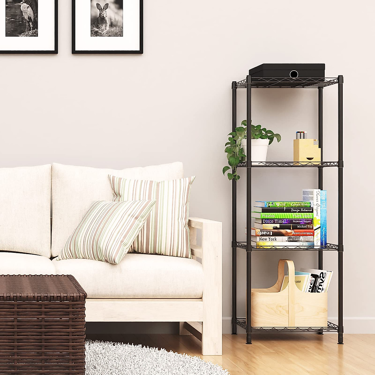 ZHAZHADI 4 Tier Fixed Layer Spacing Storage Shelf Metal Storage Rack Wire Shelving Unit Storage Shelves Metal 528Lbs Capacity 17" L x 13" W x 47" H for Pantry Closet Kitchen Laundry Black