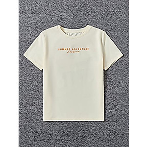 COZYEASE Boys' Oversized Letter Graphic Print Tee Top Round Neck Short Sleeve Casual Summer T Shirt Beige 10Y