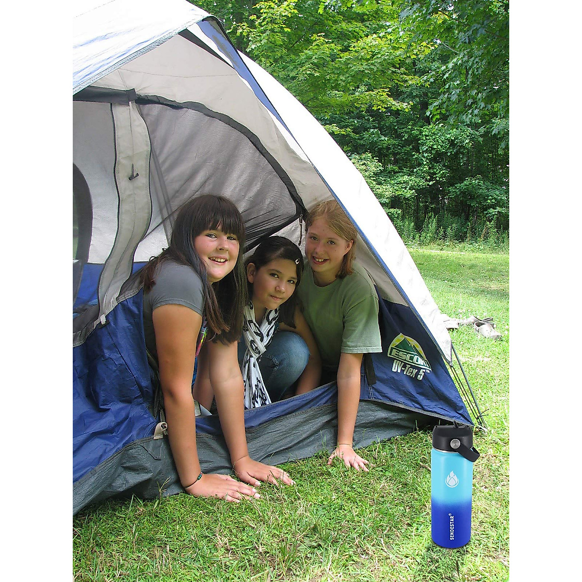 SENDESTAR Stainless Steel Wide Mouth Water Bottle 18oz Double Wall Vacuum Insulated Leak Proof Bottle with New Flex Straw Lid & Spout Lid