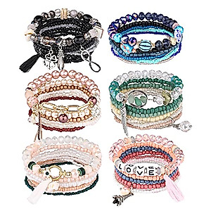 iYours 6 sets Bohemian Multilayer tassels bracelet Handmade Wrap Bracelets Bangle Jewelry Bracelets for Women (6PCS-C)
