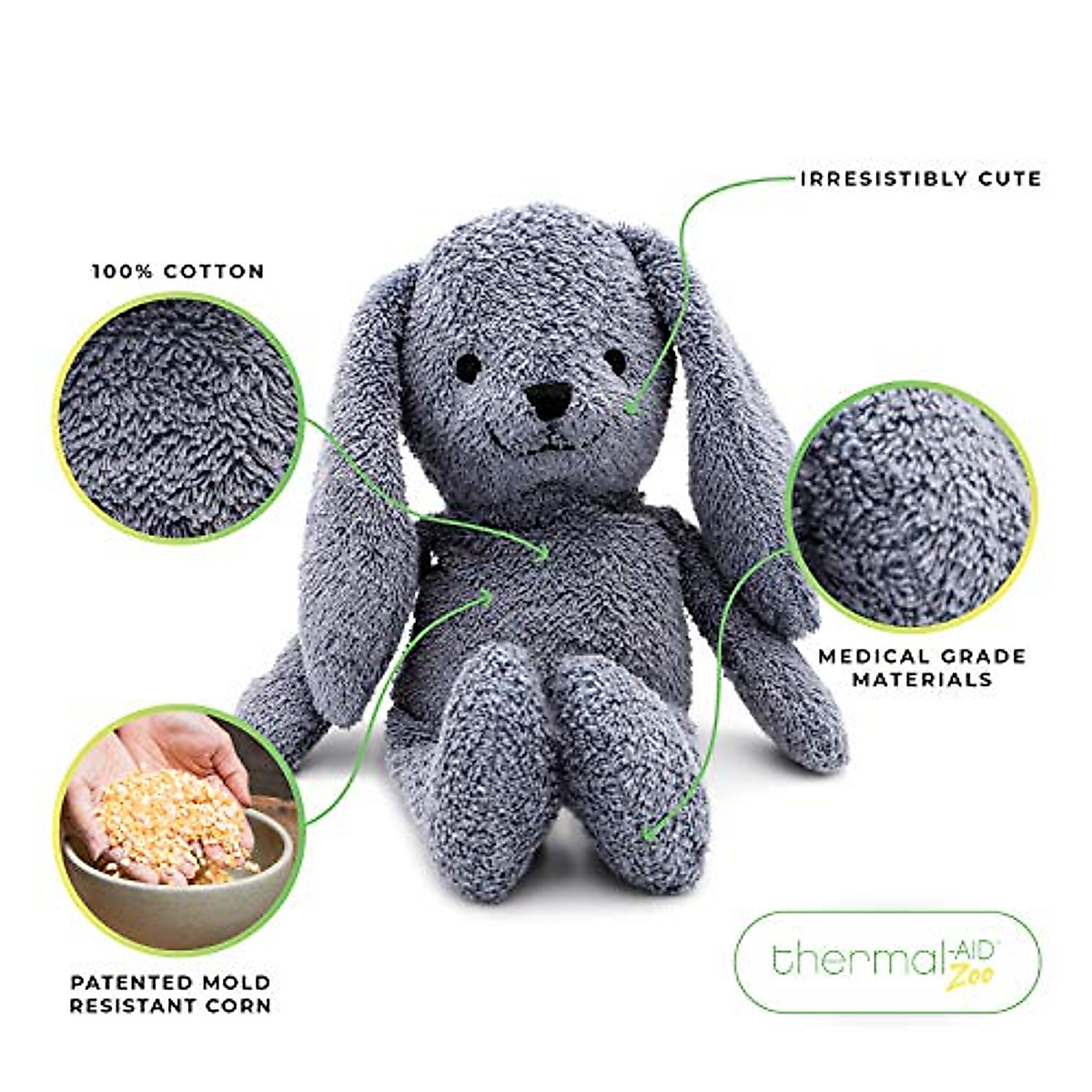 Thermal-Aid Zoo — Baxter The Bunny — Kids Hot and Cold Pain Relief Heating Pad Microwavable Stuffed Animal and Cooling Pad — Easy Wash, Natural Sleep Aid — Pregnancy Must-Haves for Baby First Aid Kit