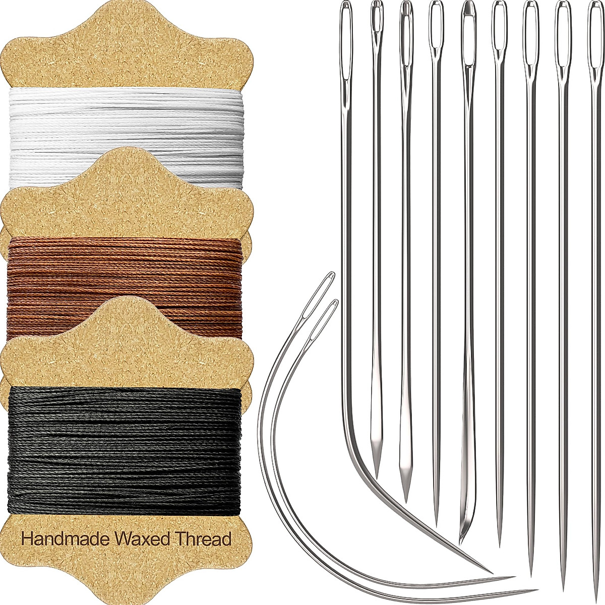 VONEEDL Upholstery Repair Kit: Waxed Sewing Thread (3 Colors) & Heavy Duty Needles (11 PCS) for Leather, Canvas & More
