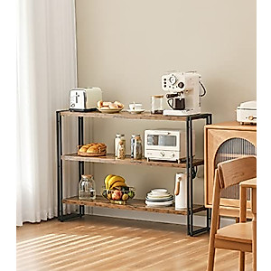 Bookshelf,3-Tier Open Bookcase,Rustic Wood and Metal Industrial Display Book Shelves Home Office,Bedroom Standing Shelf Unit,Horizontal Kitchen Shelf Organizer,Bathroom Storage Rack Mid Century 40in