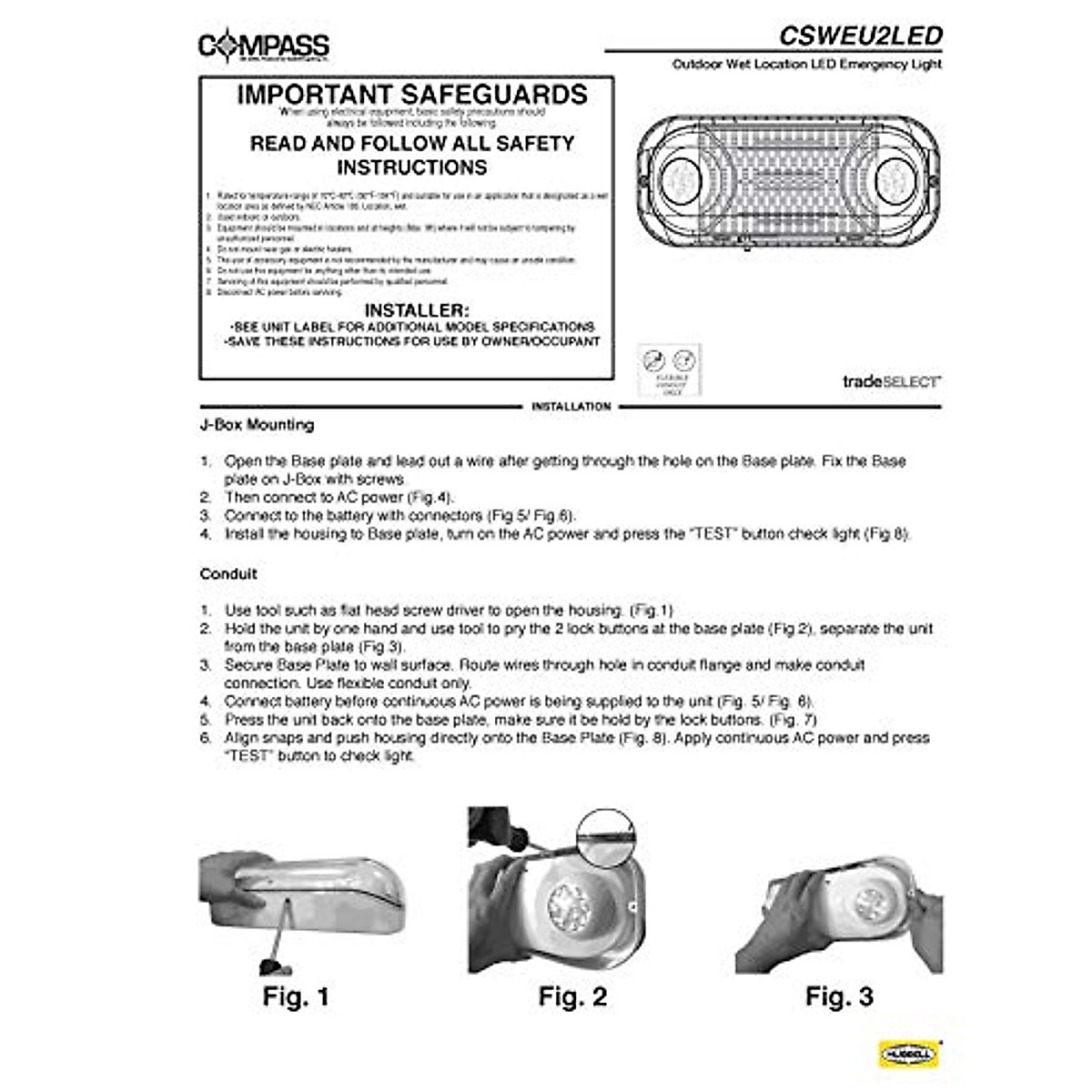 Hubbell Industrial CSWEU2LED Emergency LED Light, White