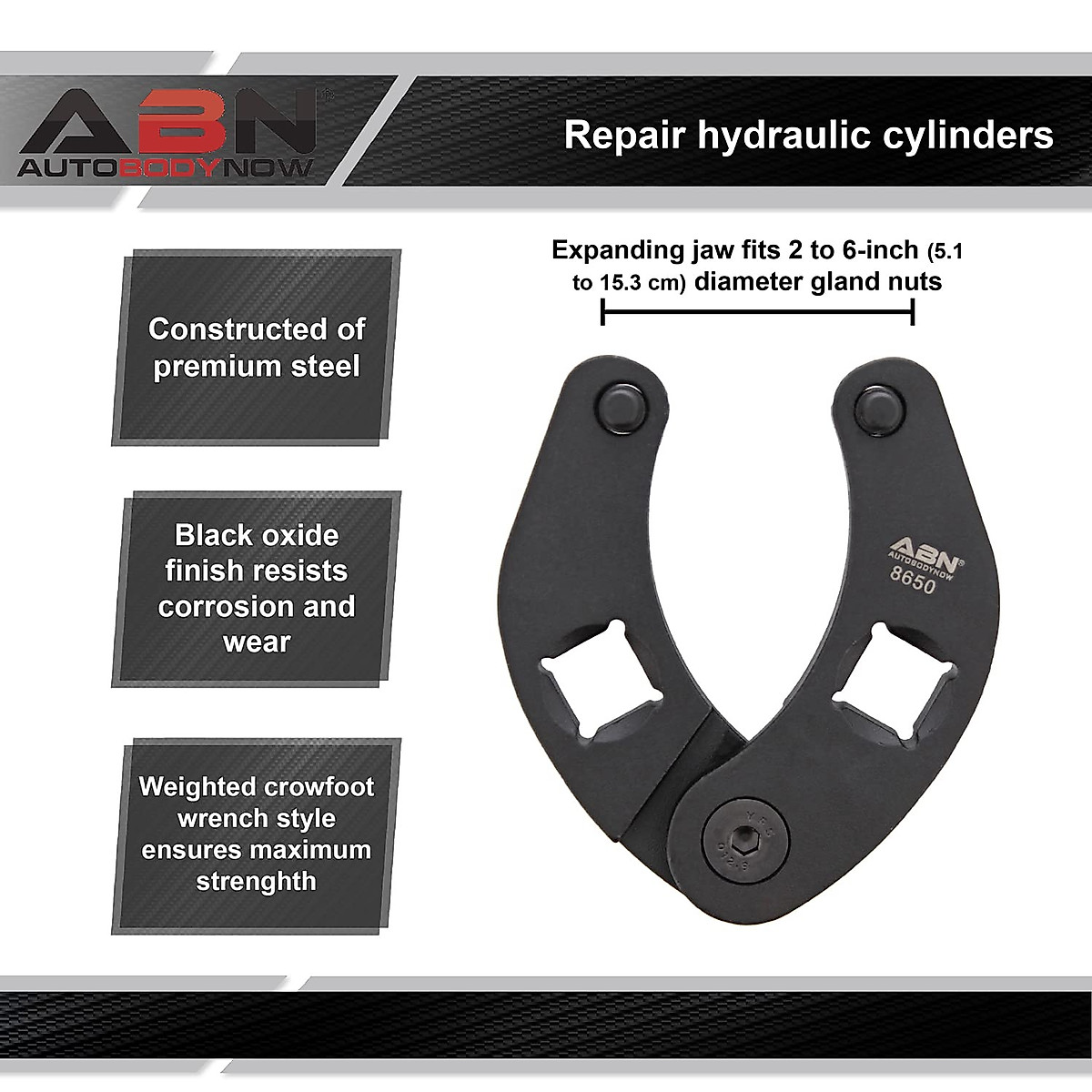 ABN Adjustable Gland Nut Wrench – 3/4in Drive Small Universal Hydraulic Cylinder Spanner Wrench, 2 to 6in Capacity