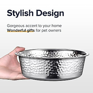 URBUDDIES 2 Pack Hammered Stainless Steel Dog Bowls, 4 Cup, Gray Bottom