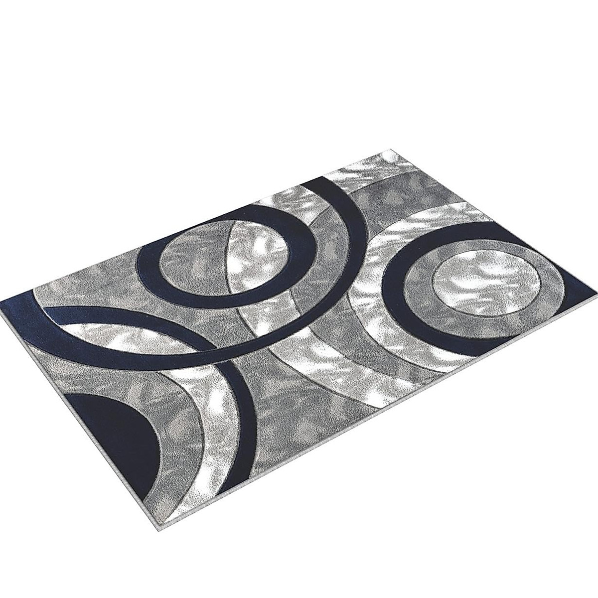 GLORY RUGS Area Rug Modern 8x10 Navy Circles Geometry Soft Hand Carved Contemporary Floor Carpet Fluffy Texture for Indoor Living Dining Room and Bedroom Area