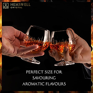 Hemswell Crystal Brandy Snifter Glasses Set of 2 - Small Cut Glass Brandy Goblets for Scotch or Whiskey - Elegant Cognac Glasses - European Crystal 8.5oz - Wicklow Design