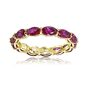 Ice Gems Yellow Gold Flashed Silver Created Ruby 5x3mm Oval-cut Eternity Band Ring, Size8