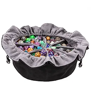 Large DND Dice Drawstring Bags with Pockets Black Storage Bag for RPG MTG Game Dices Capacity Over 300 Dice