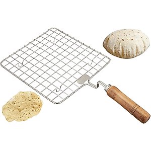 Satre Online And Marketing Wooden Sqaure Roasting Net,Stainless Steel Wire Roaster,Wooden Handle Round with Roasting Net,Roasting Net,Square Roasting Net,Papad Jali,Roti Jali,Roaster