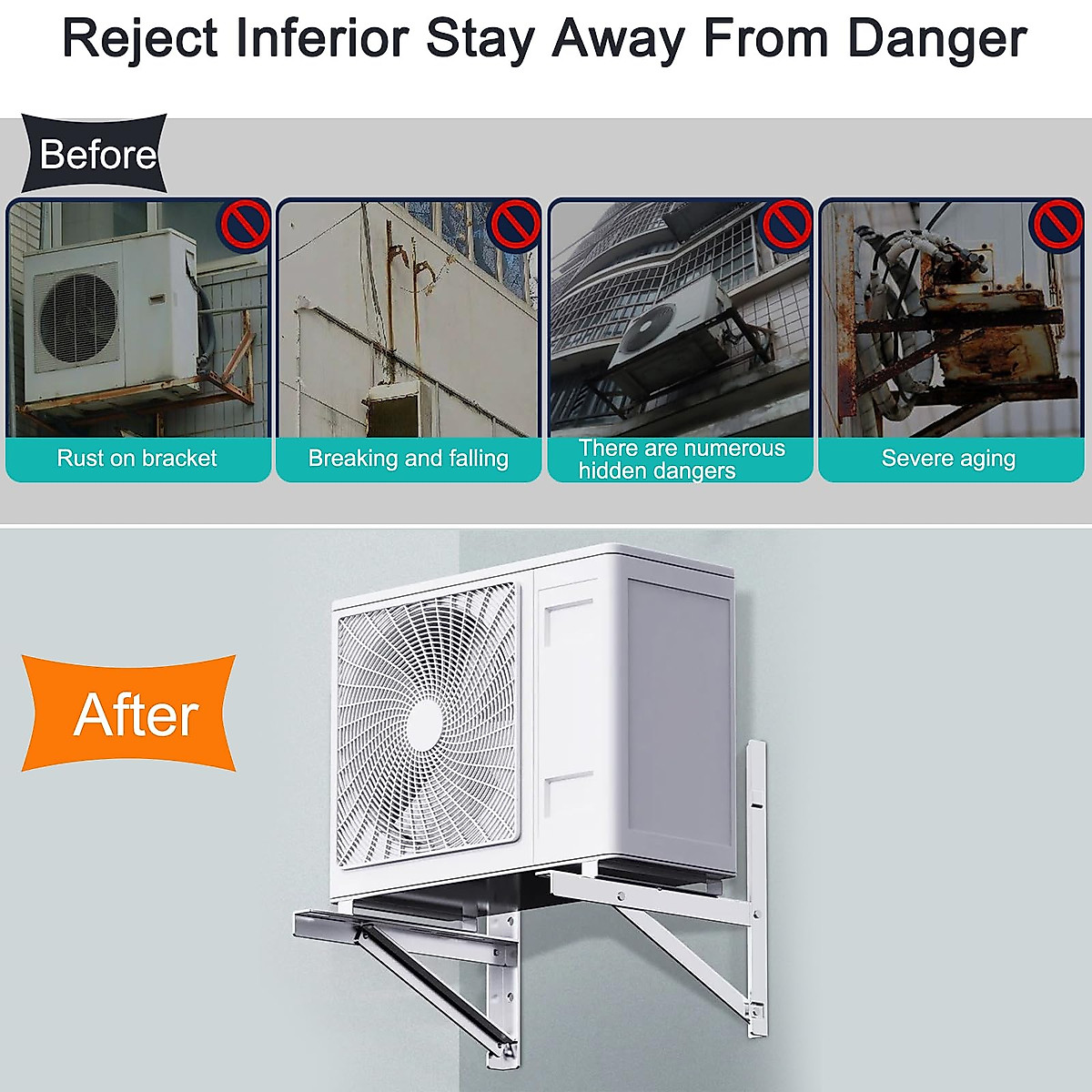 Mini Split Wall Mounting Bracket for 9000-36000 BTU Condenser, POIUNA Stainless Steel Ductless Mini Split Bracket up to 620 lbs for Air Conditioner Heat Pump Systems HVAC, Compressor