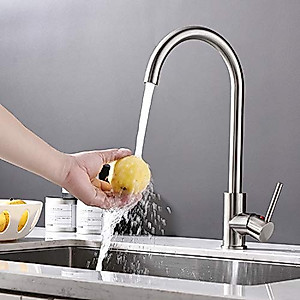 High Arch Kitchen Faucet Brushed Nickel,360 Degree Swivel Spout Kitchen Sink Faucet Hot and Cold Water Mixer, Modern Lead-Free Commercial Bar Sink Faucet fit for 1 Hole Single Handle Faucet Anti-Rust
