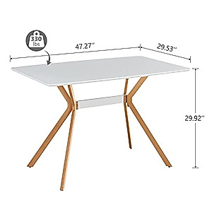 Lecut Dining Table with MDF Top and Metal Legs Modern Mid Century Rectangle Kitchen Table for Dining Room Living Room Small Spaces 47Inch White