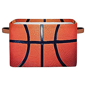 JXDXHCW Sport Ball Basketball Lace Storage Basket Cube Collapsible Canvas Sport Print Storage Bin for Organizing Shelves, Pantry, Closet, Girls Room, Clothes, Toys