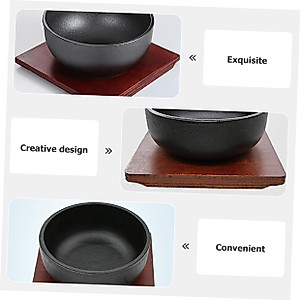 1 set Cooking Wood Cooker Food Cast Bibimbap Cookware Clay Casserole Sizzling Stew Tray Pot Stone Iron Rice Korean Household Soup Base with Bowl Style for Kitchen Induction Ramen