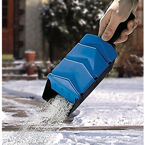 Scoop Spreader for Grass Seeds/Fertilizer/Sand/Salt, Multi-Use Hand Spot Spreader Effortlessly Spread Salt or Sand on Driveways, Walkways and Parking Spots in The Winter - up to 70 oz.