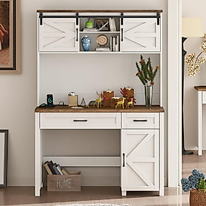 Farmhouse 47" Executive Desk, Computer Desk with Drawers and Storage Cabinet, Workstation Computer Desk with Hutch for Home Office