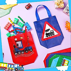 Pinkunn 20 Pieces Reusable Mini Train Party Tote Bags 6 Designs Gift Reusable Bags with Long Handles Gift Bag Goodie Treat Bags with Handles Party Favor
