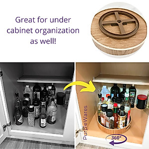 PurpleWares 12-inch Wood Lazy Susan – 360 Degree Rotating Natural Wooden Round Turntable Storage Serving Tray with Cut-out Handles for Kitchen, Pantry, Cabinet and Makeup Organization