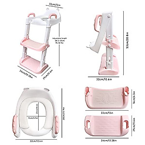Potty Training Seat with Step Stool Ladder for Kids, Anti-Slip and Detachable Soft Pad, Toddler Toilet Training Seat with Height Adjustable Wide Steps and Safety Handles - Pink