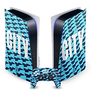 Head Case Designs Officially Licensed Manchester City Man City FC City Pattern Logo Art Vinyl Faceplate Gaming Skin Decal Compatible With Sony PlayStation 5 PS5 Disc Console & DualSense Controller